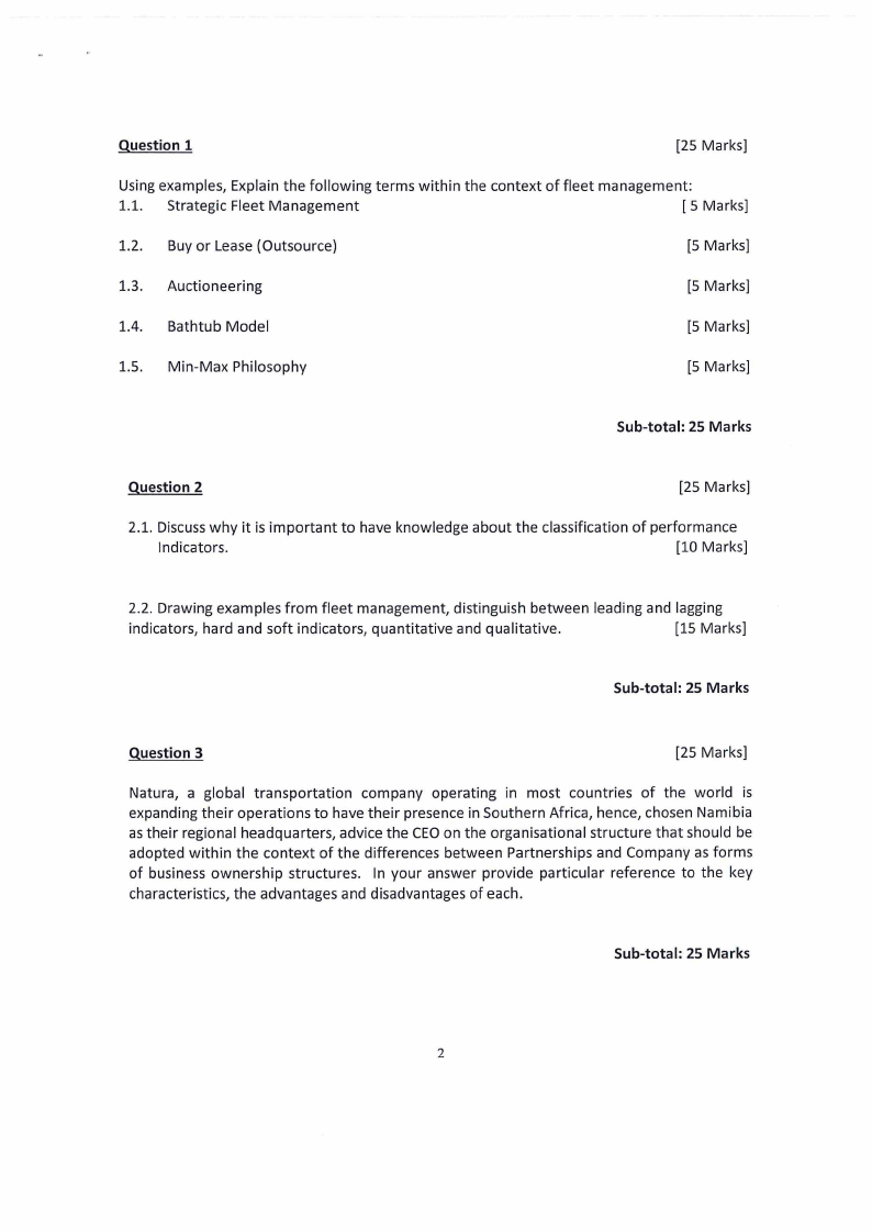 SFM711S - STRATEGIC FLEET MANAGEMENT - 1ST OPP - JUNE 2022 :: NUST past ...