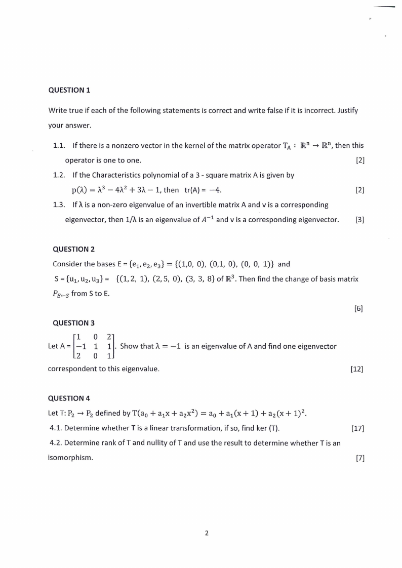 LIA601S - LINEAR ALGEBRA 2 - 1ST OPP - JUNE 2022 :: NUST past ...