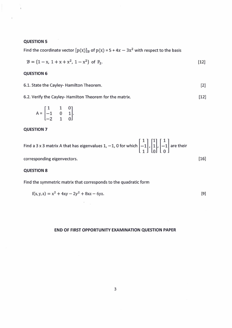 LIA601S - LINEAR ALGEBRA 2 - 1ST OPP - JUNE 2022 :: NUST past ...