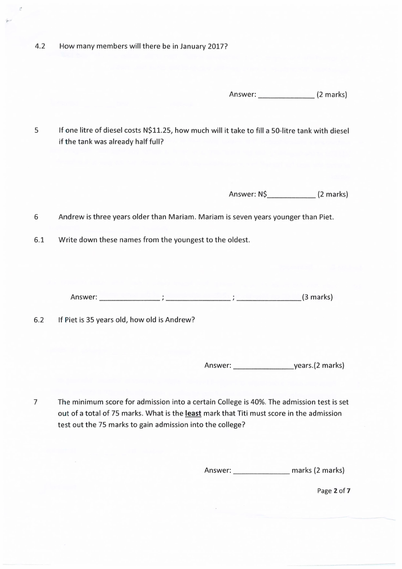 Mature Age Entry Test - Numeracy - August 2016 :: NUST past examination ...