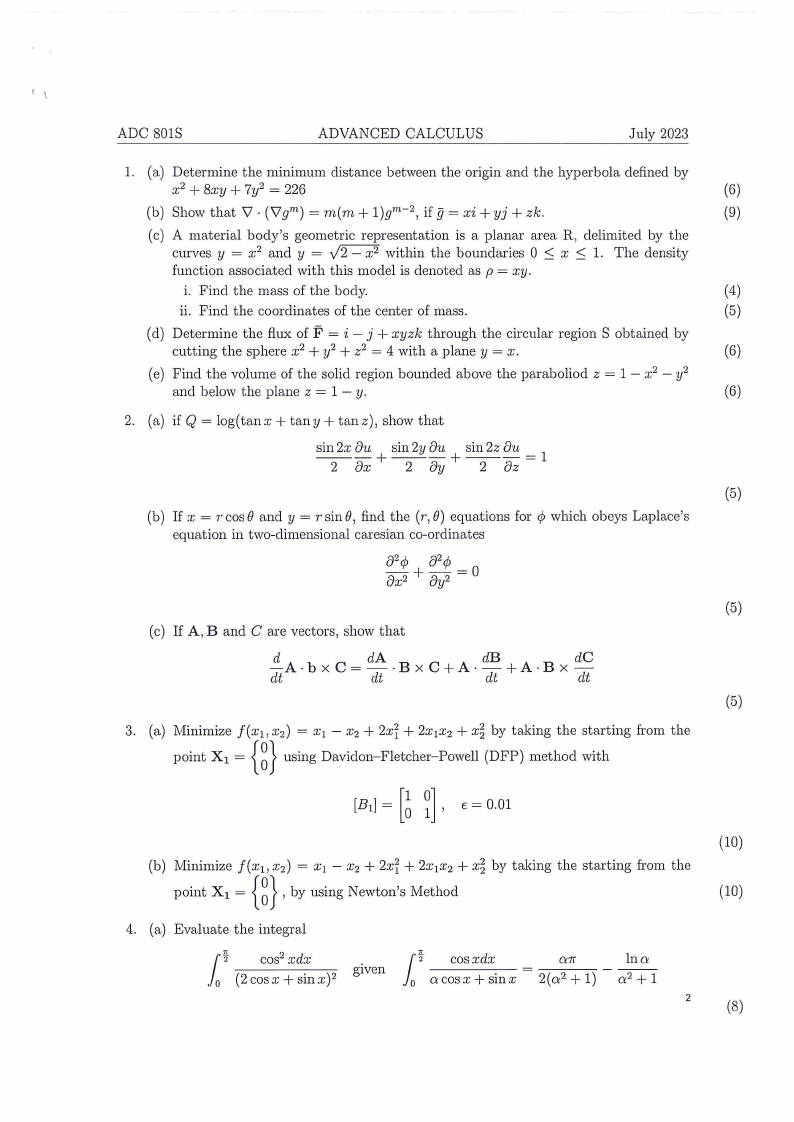 ADC801S - ADVANCE CALCULUS - 2ND OPP - JULY 2023 :: NUST past ...