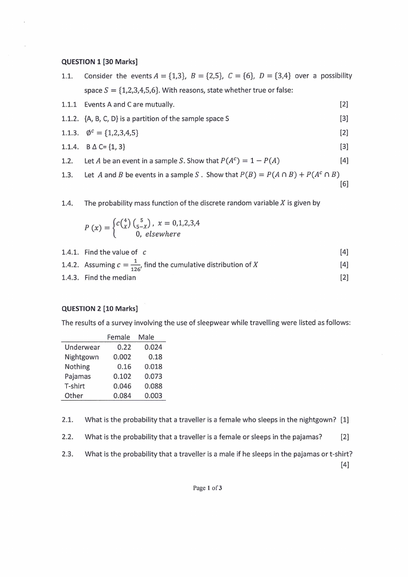 PBT501S - PROBABILITY THEORY 1 - 1ST OPP - JUNE 2022 :: NUST past ...