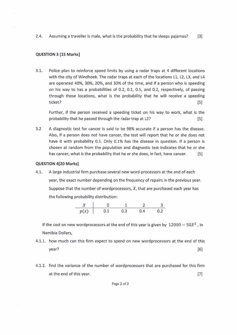 PBT501S - PROBABILITY THEORY 1 - 1ST OPP - JUNE 2022 :: NUST past examination papers between ...