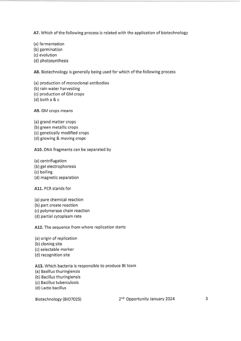 BIO702S - BIOTECHNOLOGY - 2ND OPP - JANUARY 2024 :: NUST past ...