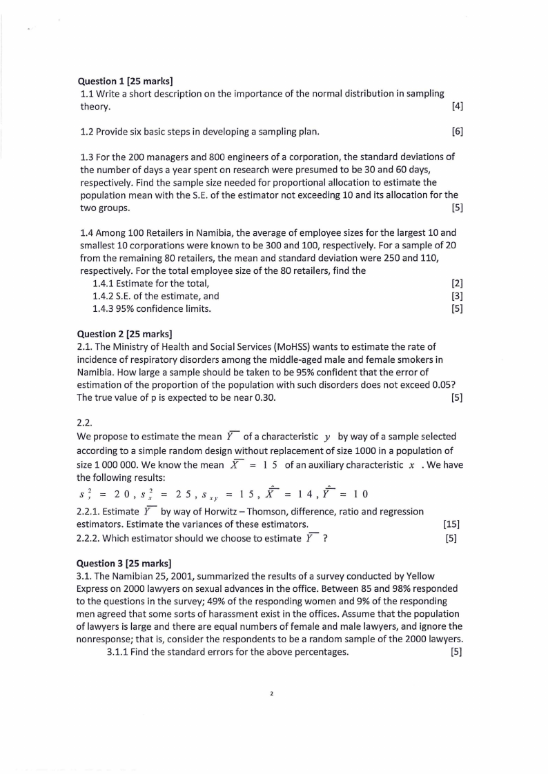 SAT802S - SAMPLING THEORY - 1ST OPP - NOV 2022 :: NUST past examination papers between 2020 and ...