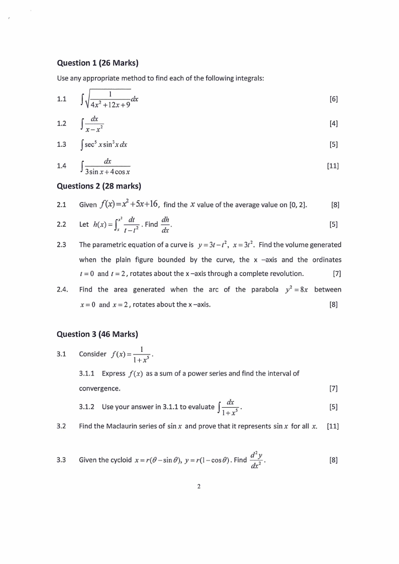 CLS601S - CALCULUS 2 - 1ST OPP - JUNE 2022 :: NUST past examination ...