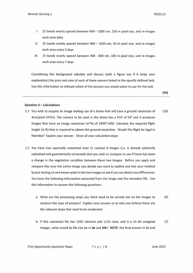 RES511S - REMOTE SENSING 1 - 1ST OPP - JUNE 2022 :: NUST past ...