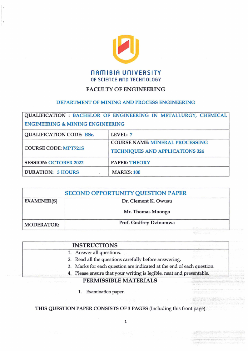 MPT721S - Mineral Processing Techniques and Applications 324 - 2nd Opp ...