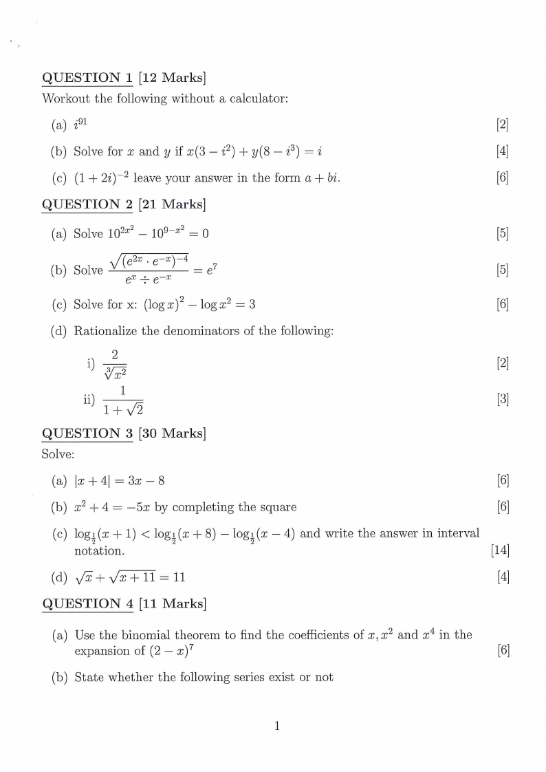 AAT501S - ALGEBRA AND TRIGONOMETRY - 1st OPP - JUNE 2022 :: NUST past ...