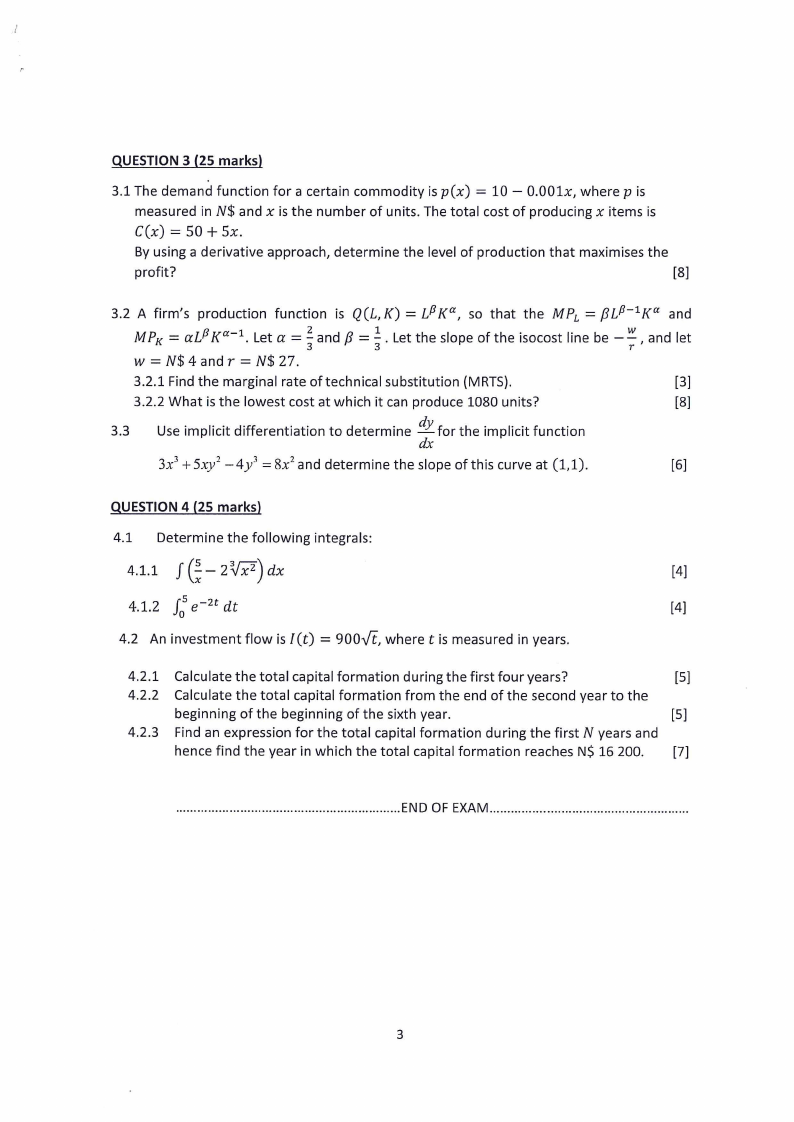 MFE511S - MATHEMATICS FOR ECONOMISTS 1A - 1ST OPP - JUNE 2022 :: NUST ...