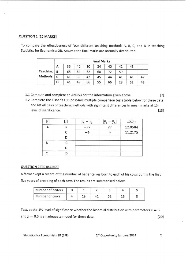 SFE612S - STATISTICS FOR ECONOMISTS 2B - 2ND OPP - JANUARY 2024 :: NUST ...