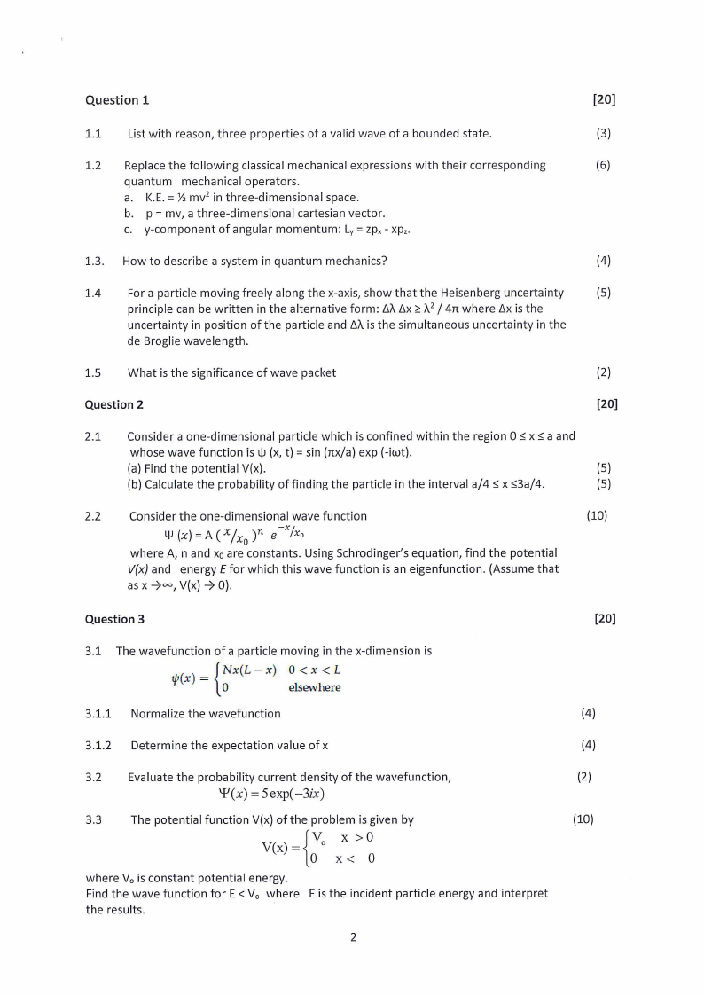 QPH702S - QUANTUM PHYSICS - 1ST OPP - NOV 2022 :: NUST past examination papers between 2020 and ...