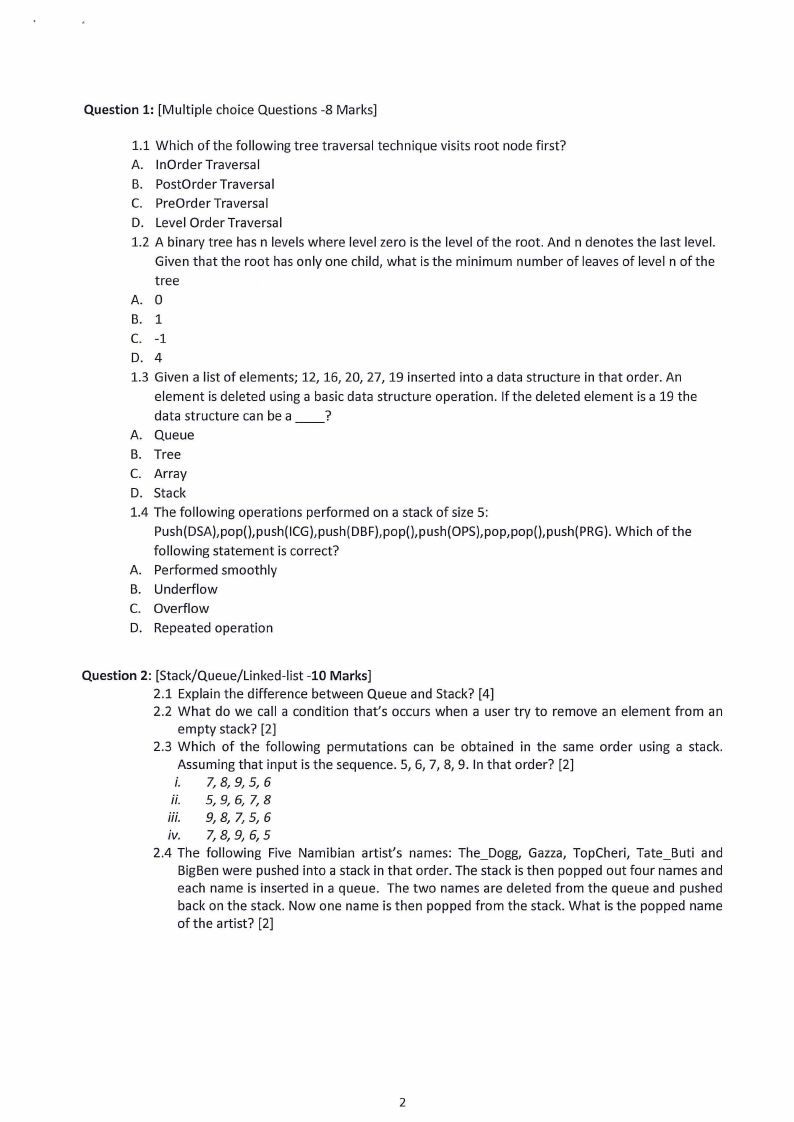 DSA711S - DATA STRUCTURES and ALGORITHMS 2 - 1ST OPP - JUNE 2022 :: NUST past examination papers ...
