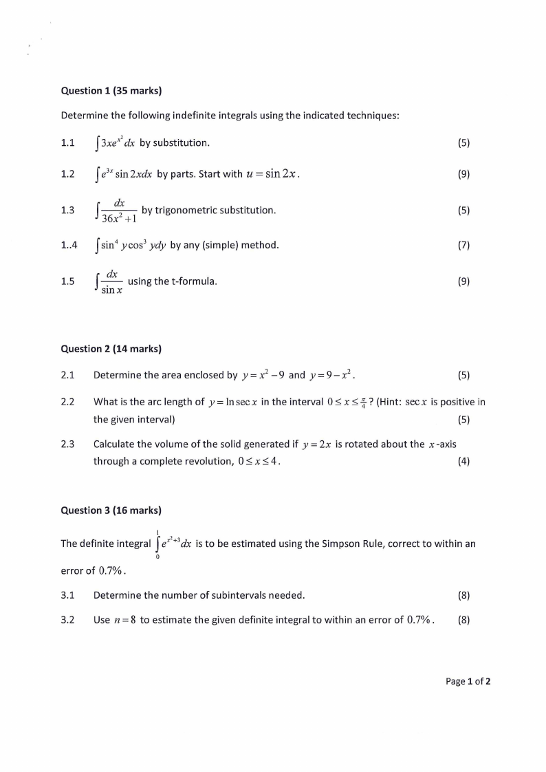 CLS601S - CALCULUS 2 - 1ST OPP - JUNE 2023 :: NUST past examination ...