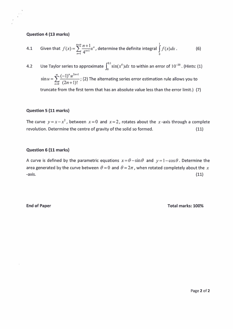 CLS601S - CALCULUS 2 - 1ST OPP - JUNE 2023 :: NUST past examination ...