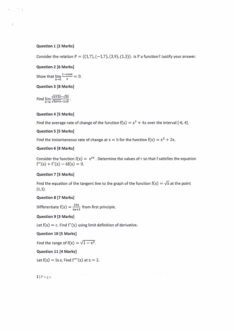 CLS502S - CALCULUS 1 - 2ND OPP - JULY 2023 :: NUST past examination ...
