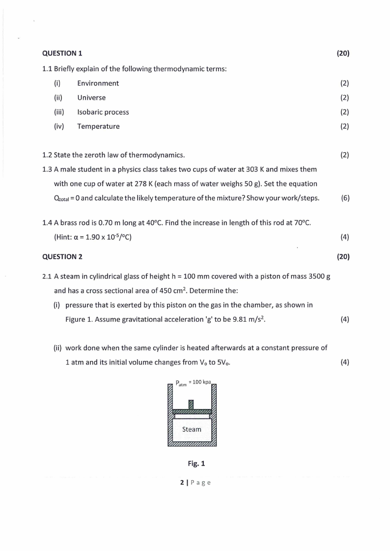 TPH601S - THERMAL PHYSICS - 1ST OPP- JUNE 2023 :: NUST past examination ...