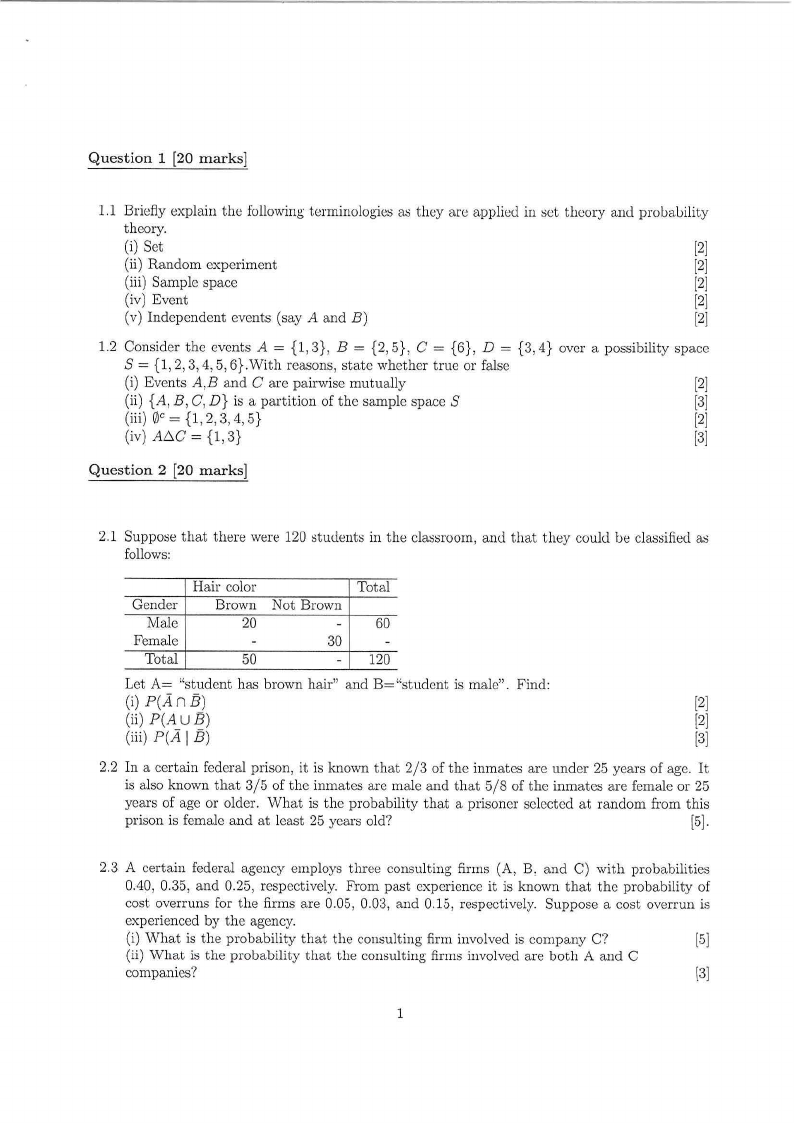 PBT501S - PROBABILITY THEORY 1 - 1ST OPP - NOVEMBER 2023 :: NUST past ...