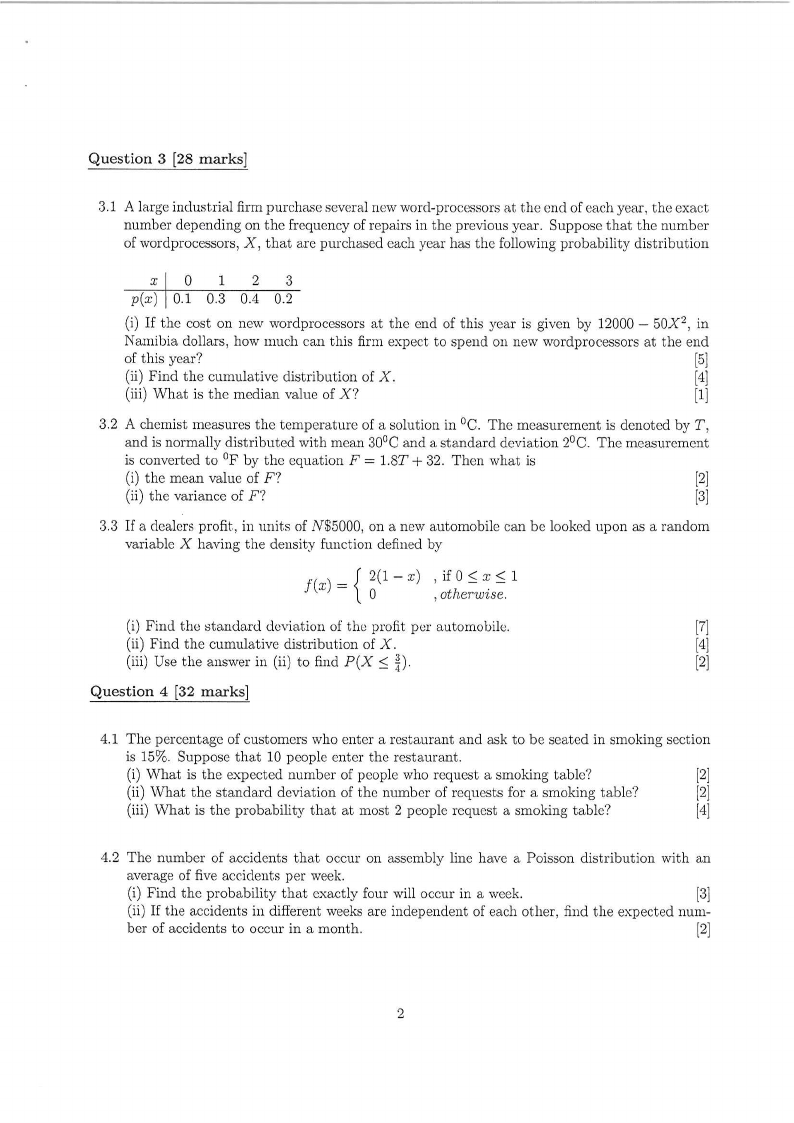 PBT501S - PROBABILITY THEORY 1 - 1ST OPP - NOVEMBER 2023 :: NUST past examination papers between ...