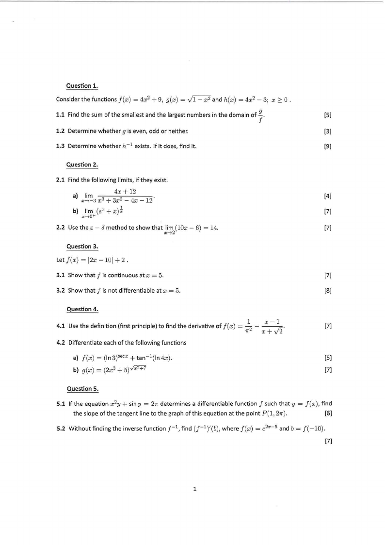 CLS502S - CALCULUS 1 - 1ST OPP - NOVEMBER 2023 :: NUST past examination ...