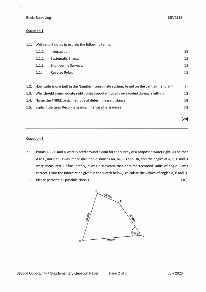 BSV521S - BASIC SURVEYING - 2ND OPP - JULY 2023 :: NUST past ...