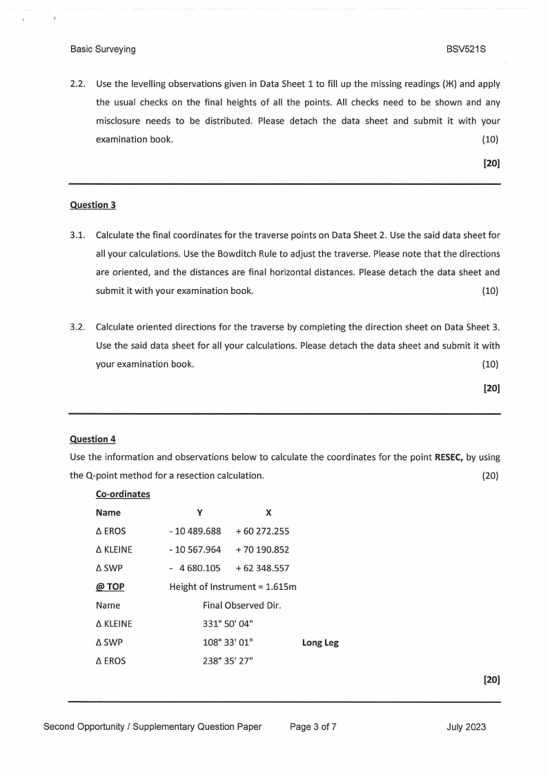 BSV521S - BASIC SURVEYING - 2ND OPP - JULY 2023 :: NUST past ...