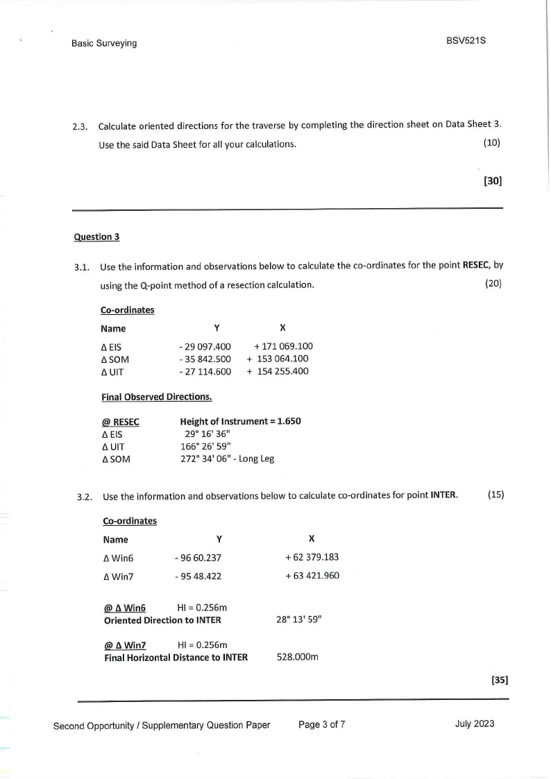 BSV521S - BASIC SURVEYING - 2ND OPP - JULY 2024 :: NUST past ...