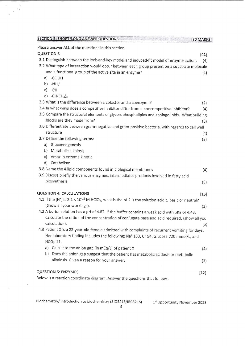 BIO521S - BIOCHEMISTRY - 1ST OPP - NOVEMBER 2023 :: NUST past ...