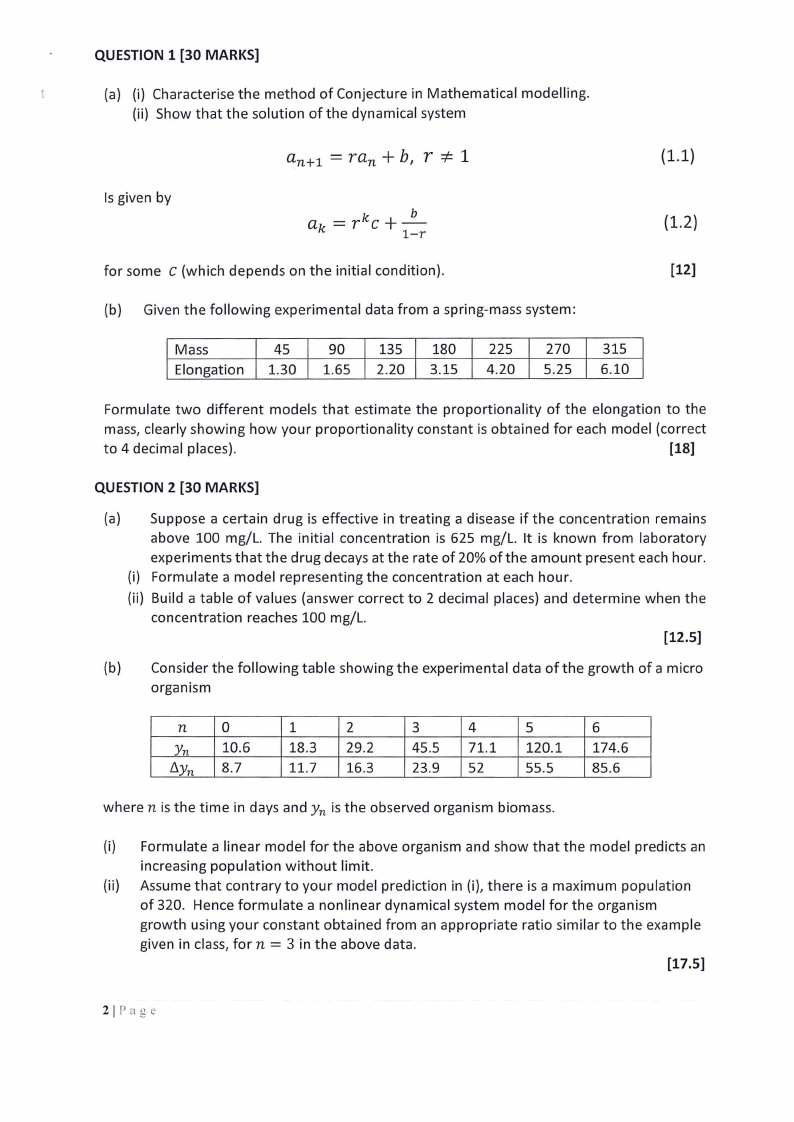MMO701S - MATHEMATICAL MODELLING 1 - 1ST OPP - JUNE 2022 :: NUST past ...