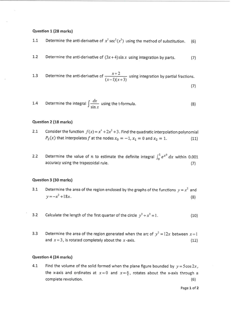 CLS601S - CALCULUS 2 - 2ND OPP - JANUARY 2024 :: NUST past examination ...
