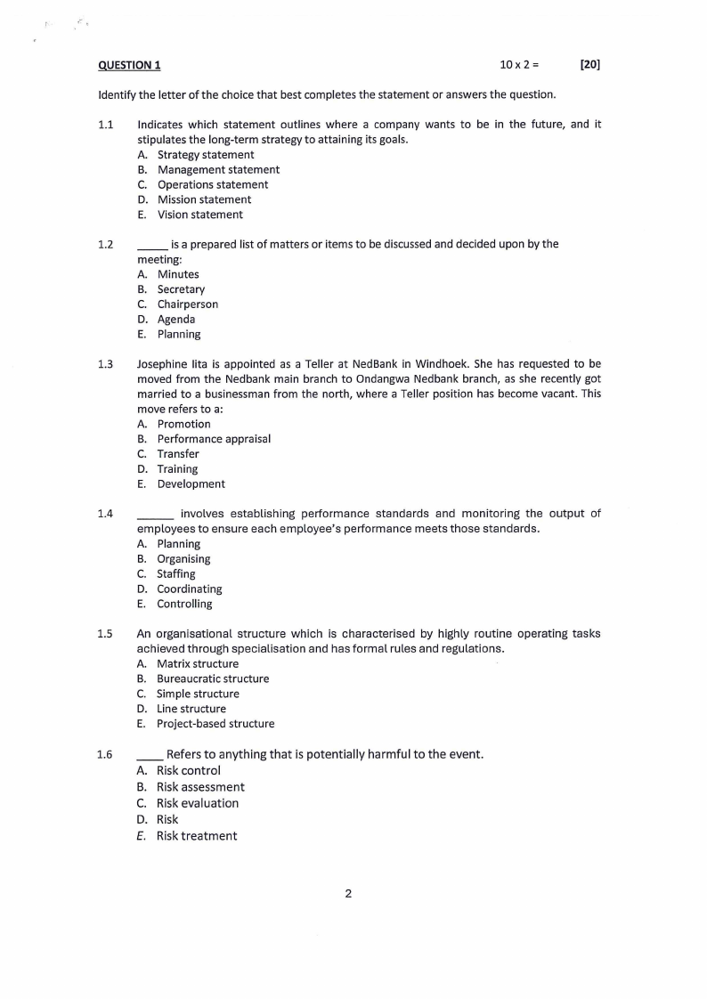 AMM511S - ADMINISTRATIVE MANAGEMENT 1A - 1ST OPP - JUNE 2024 :: NUST past examination papers ...