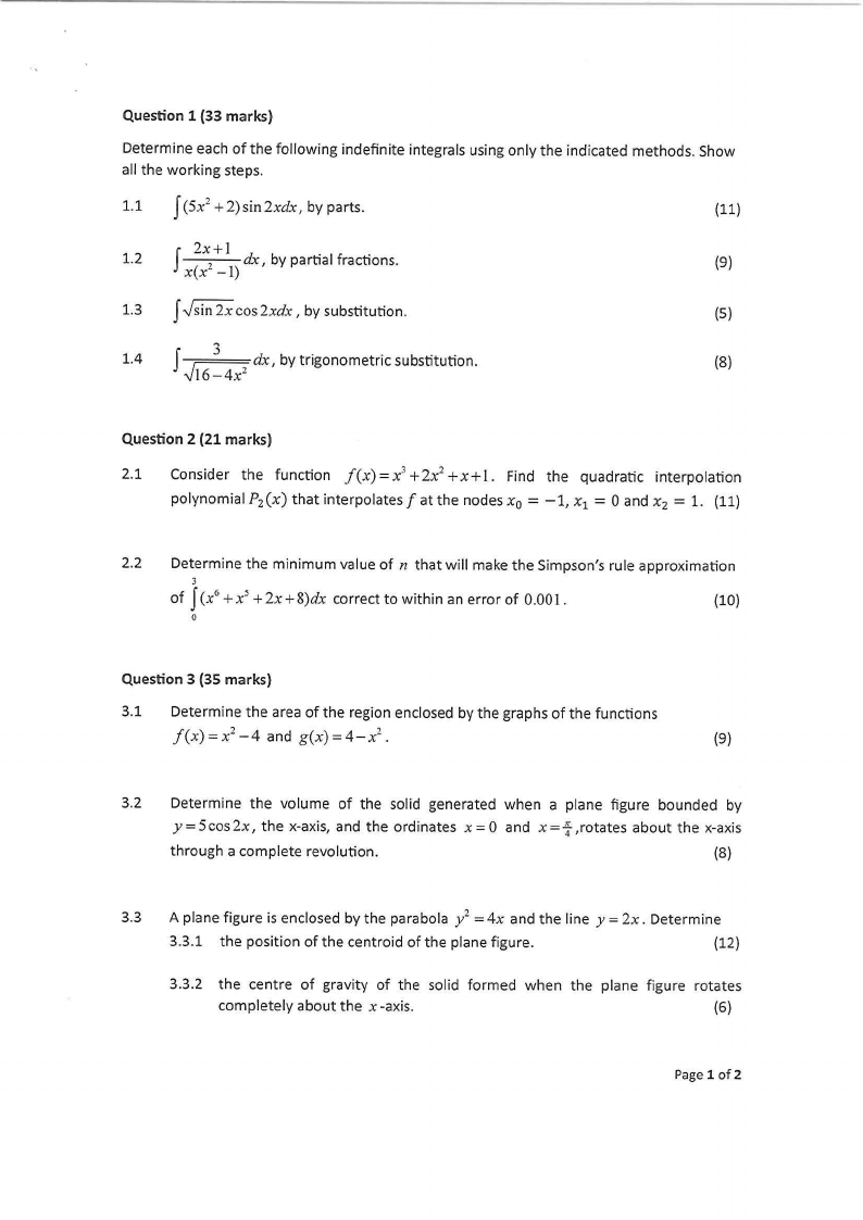 CLS601S - CALCULUS 2 - 1ST OPP - NOVEMBER 2023 :: NUST past examination ...