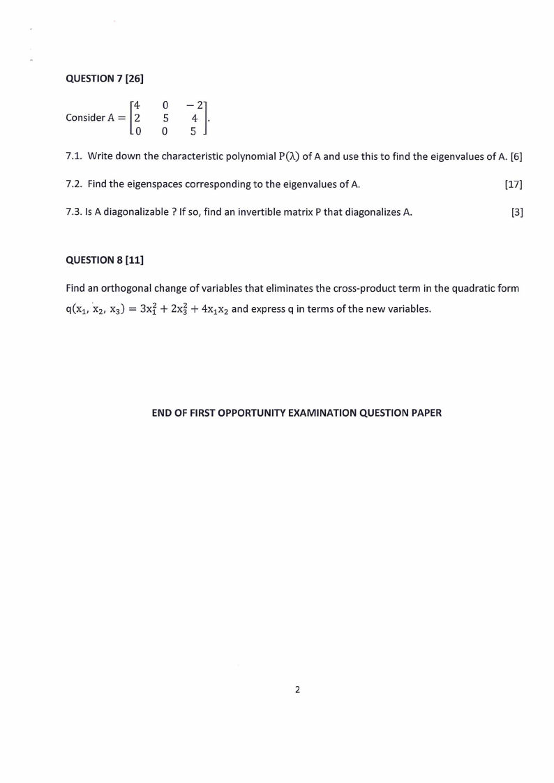 LIA601S - LINEAR ALGEBRA - 1ST OPP - JUNE 2023 :: NUST past examination ...