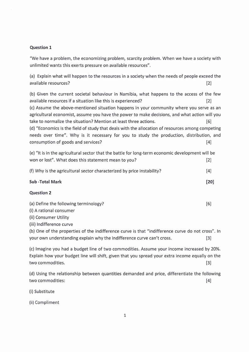 AEM520S - AGRICULTURAL ECONOMICS - 1ST OPP - NOV 2022 :: NUST past ...