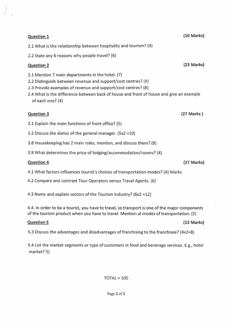 FTH510S - FOUNDATIONS OF TOURISM AND HOSPITALITY - 2ND OPP - JULY 2022 ...