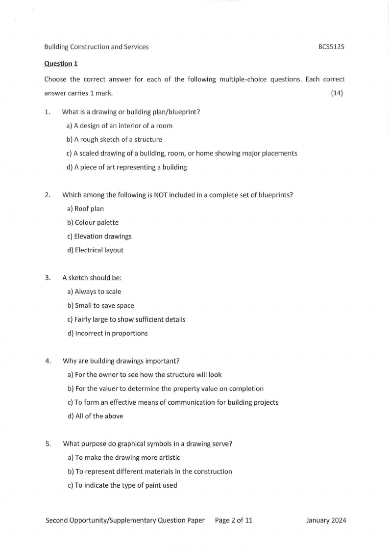 BCS512S - BUILDING CONSTRUCTION - 2ND OPP - JAN 2024 :: NUST past ...