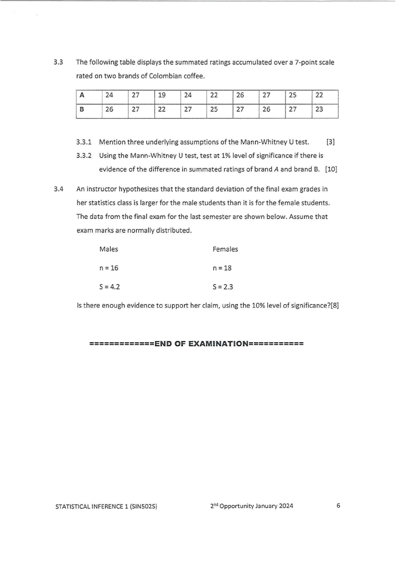 SIN502S - STATISTICAL INFERENCE 1 - 2ND OPP - JANUARY 2024 :: NUST past ...
