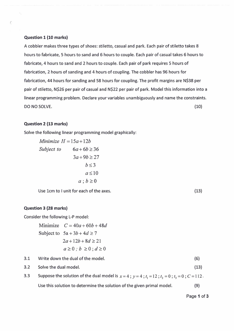 MAP602S - MATHEMATICAL PROGRAMMING - 1ST OPP - NOV 2022 :: NUST past examination papers between ...