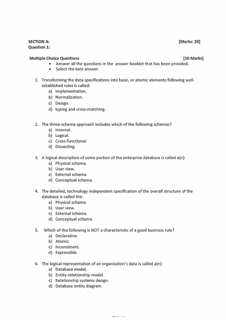 DBF510S - DATABASE FUNDAMENTALS - 1ST OPP - JUNE 2023 :: NUST past examination papers between ...