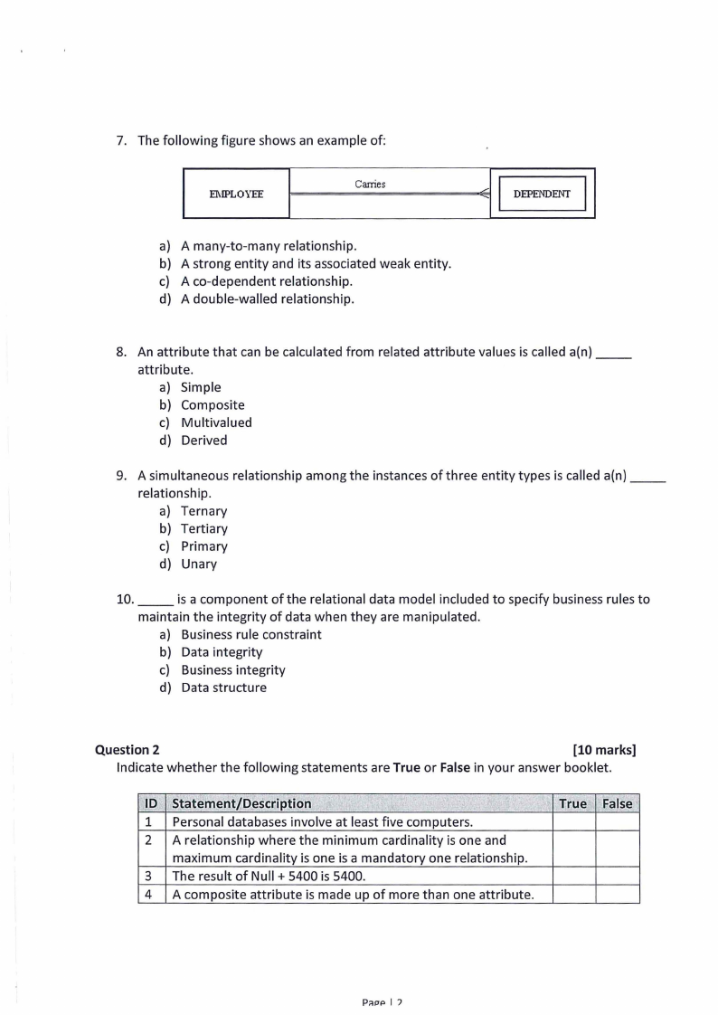DBF510S - DATABASE FUNDAMENTALS - 1ST OPP - JUNE 2023 :: NUST past examination papers between ...