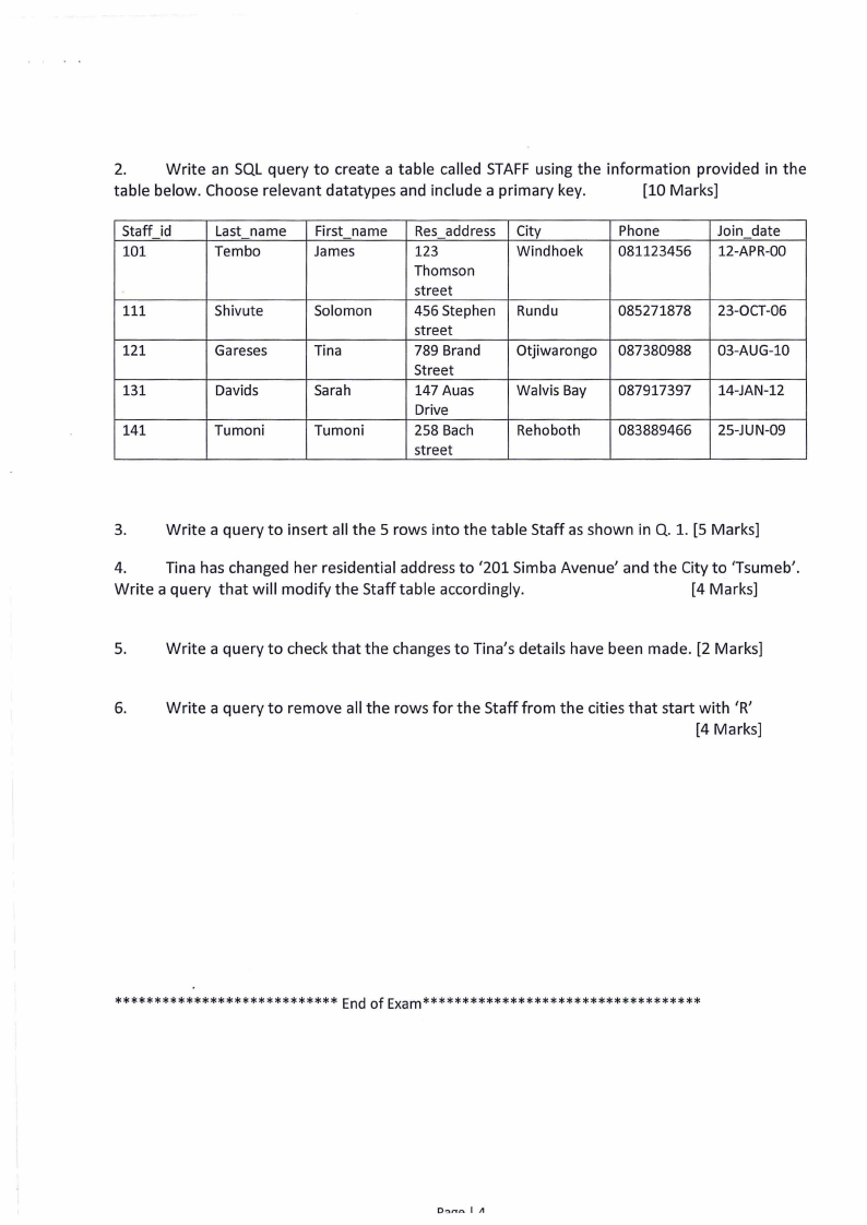 DBF510S - DATABASE FUNDAMENTALS - 1ST OPP - JUNE 2023 :: NUST past ...