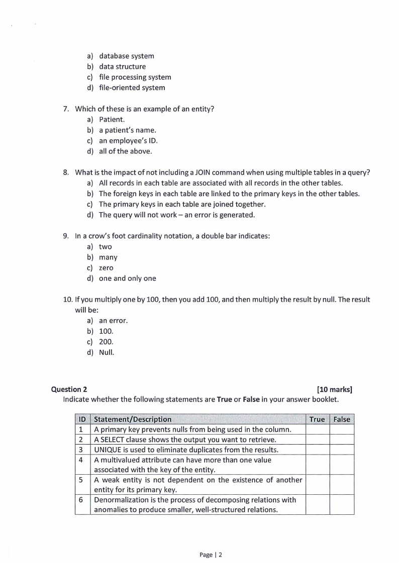 DBF510S - DATABASE FUNDAMENTALS - 2ND OPP - JULY 2023 :: NUST past examination papers between ...