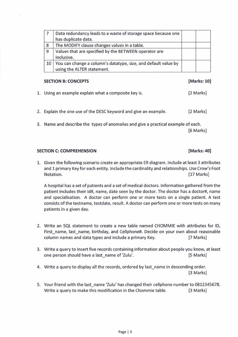 DBF510S - DATABASE FUNDAMENTALS - 2ND OPP - JULY 2023 :: NUST past examination papers between ...