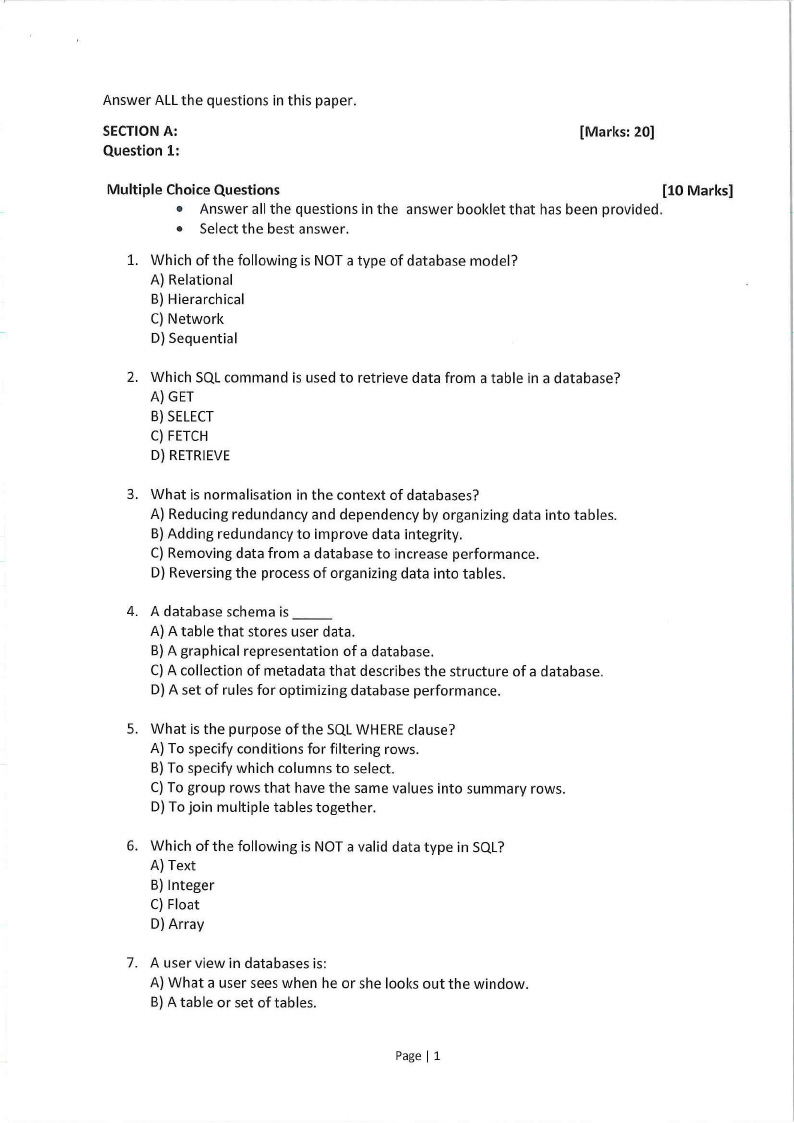 DBF510S - DATABASE FUNDAMENTALS - 1ST OPP - JUNE 2024 :: NUST past examination papers between ...
