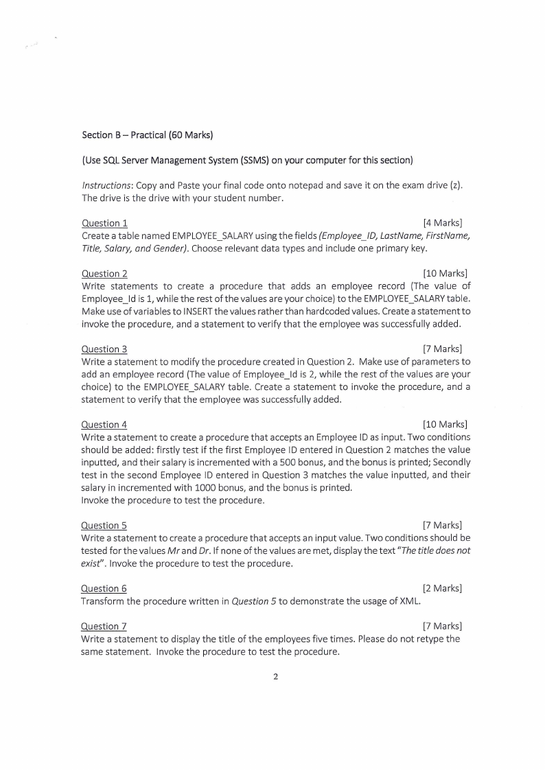 DPG621S - DATABASE PROGRAMMING PRACTICAL - 1ST OPP - NOV 2022 :: NUST past examination papers ...
