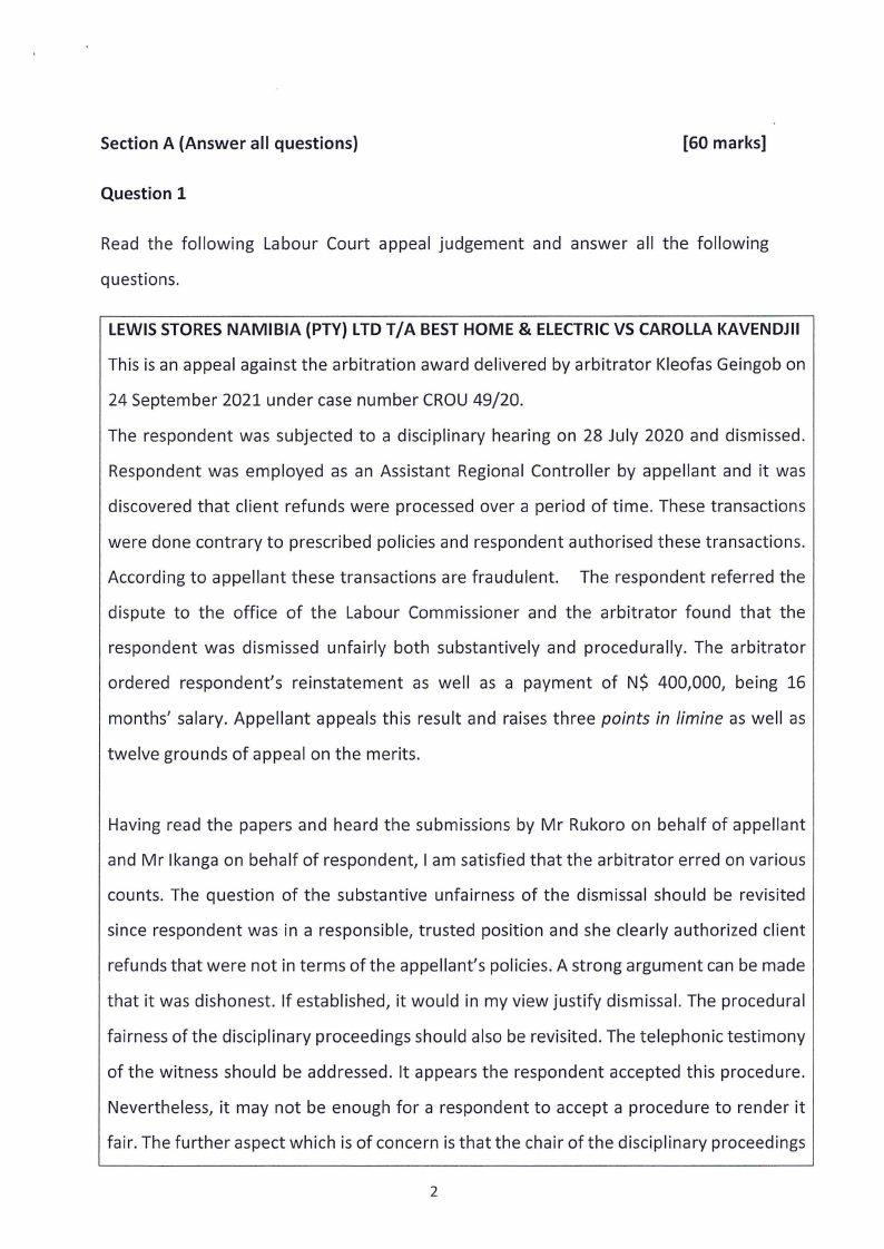 LRP812S - Labour Relations Practice - 2nd OPP - JUN 2023 :: NUST past examination papers between ...