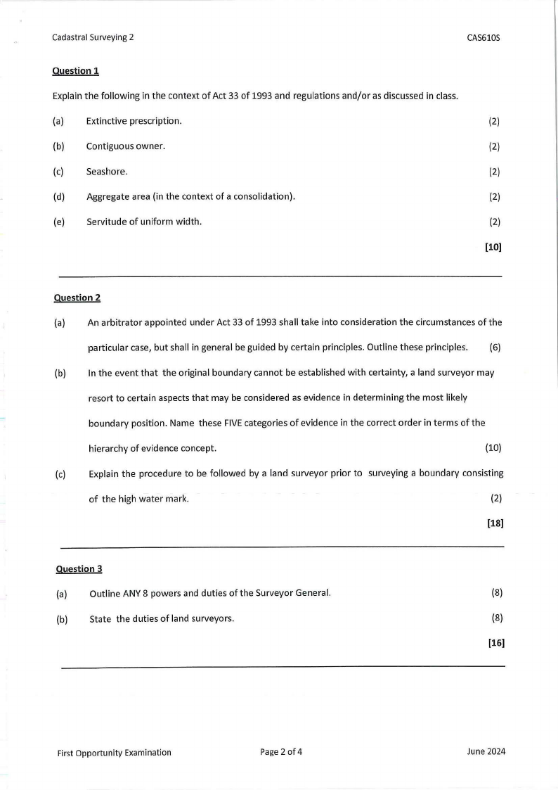 CAS610S - CADASTRAL SURVEYING 2 - 1ST OPP - JUNE 2024 :: NUST past ...