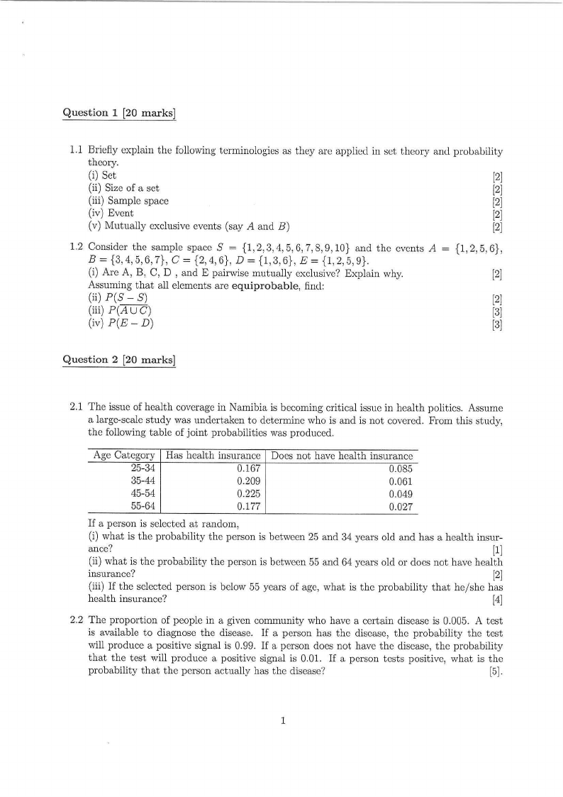 PBT501S - PROBABILITY THEORY 1 - 2ND OPP - JANUARY 2024 :: NUST past examination papers between ...