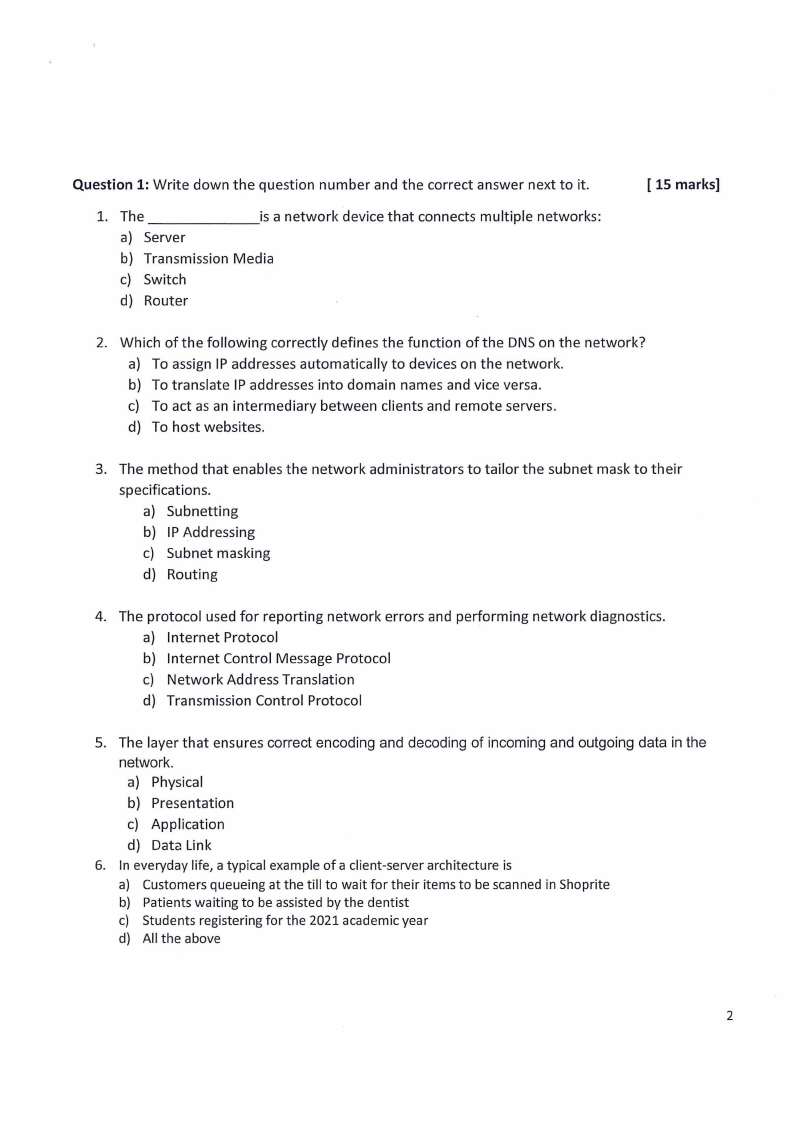 DTN611S - DATA NETWORKS - 1ST OPP - JUNE 2023 :: NUST past examination ...