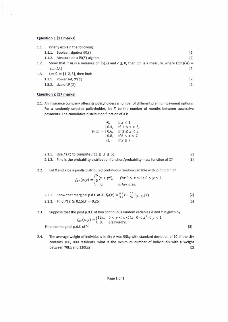 PBT602S - PROBABILITY THEORY 2 - 2ND OPP - JULY 2022 :: NUST past examination papers between ...